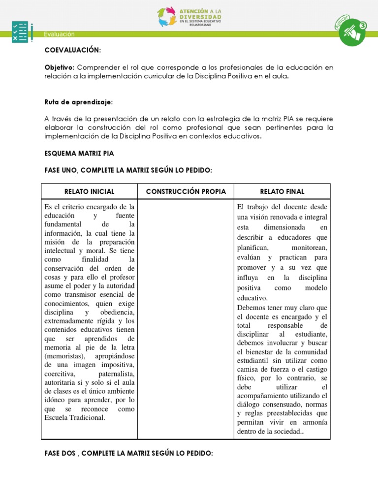 Esquema Matriz Pia | PDF | Maestros | Salón de clases