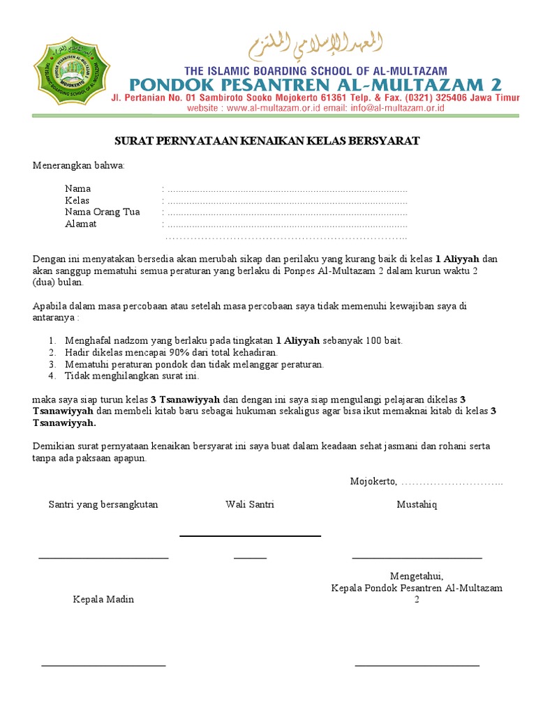 Surat Pernyataan Kenaikan Bersyarat | PDF