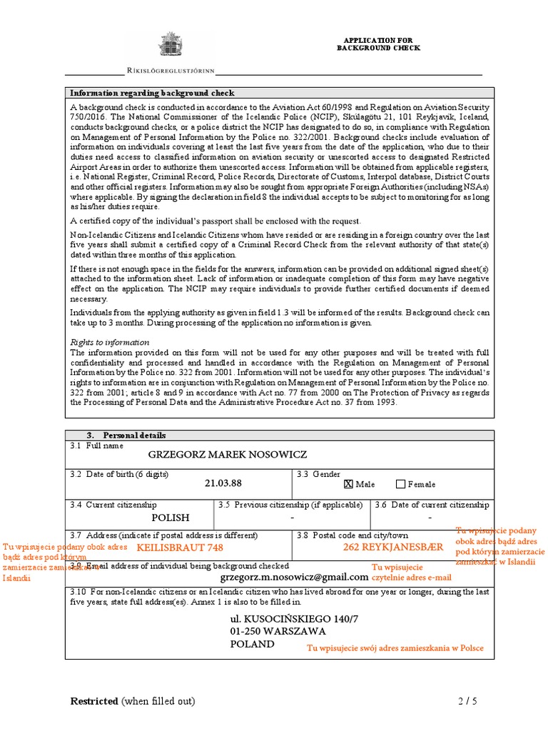Wniosek o Background Check - WZÓR | PDF | Criminal Record | Background ...