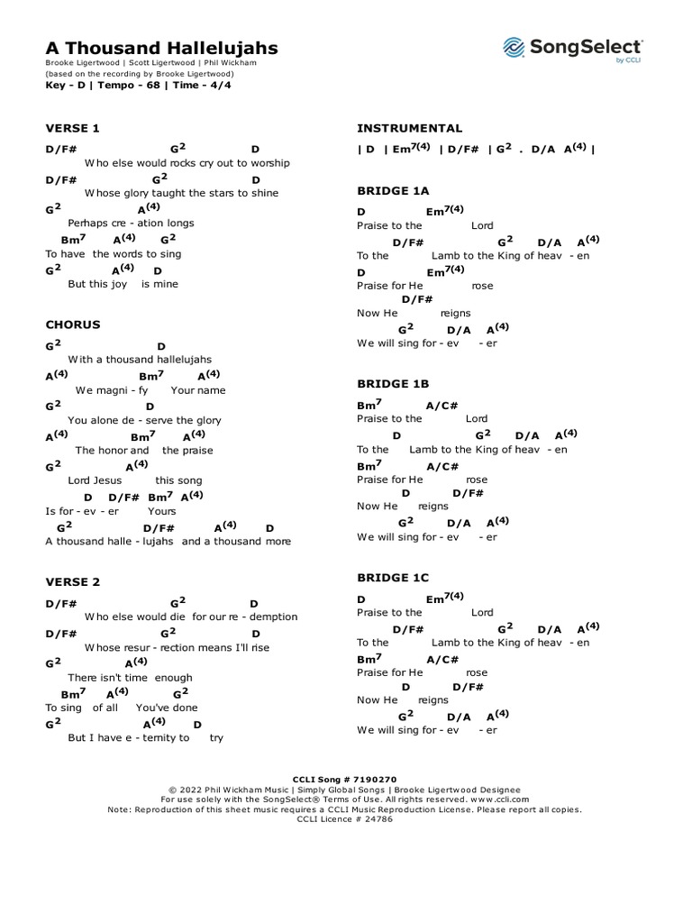 A Thousand Hallelujahs - Chords (D) | PDF