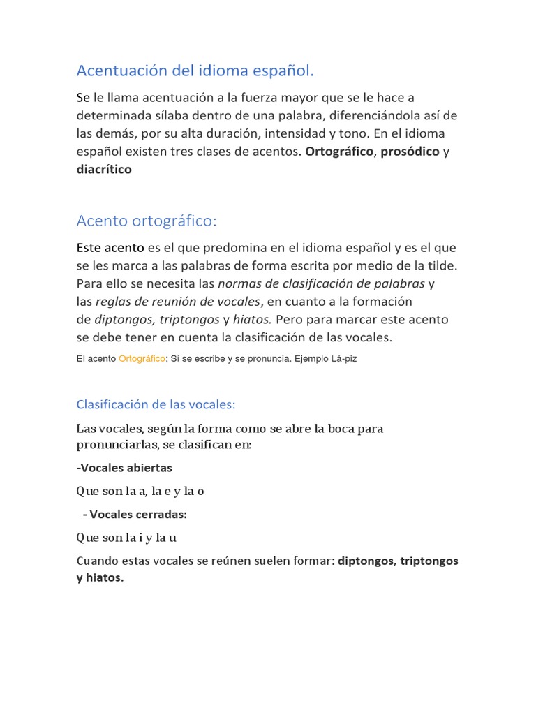 Acentuación en Español: Tipos y Reglas | PDF | Artes del Lenguaje y ...