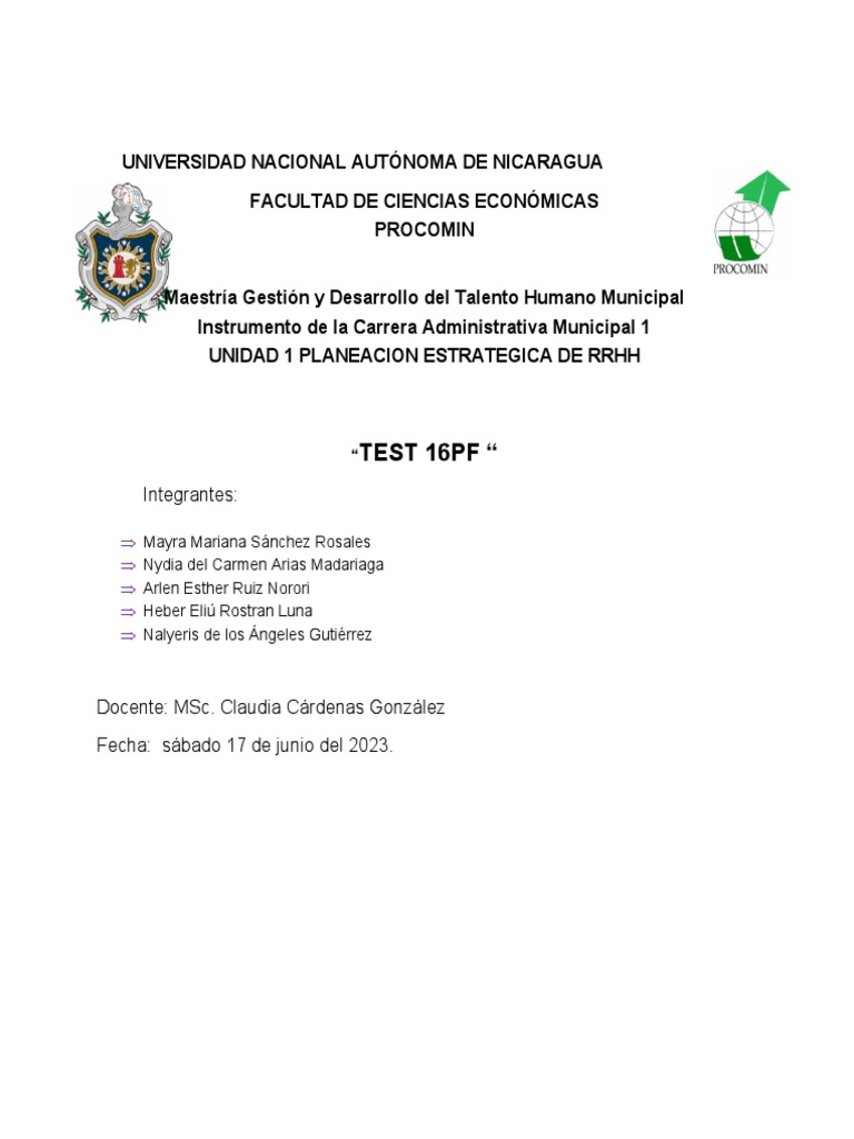Tes 16PF | PDF | Psicología industrial y organizacional | Ciencia cognitiva