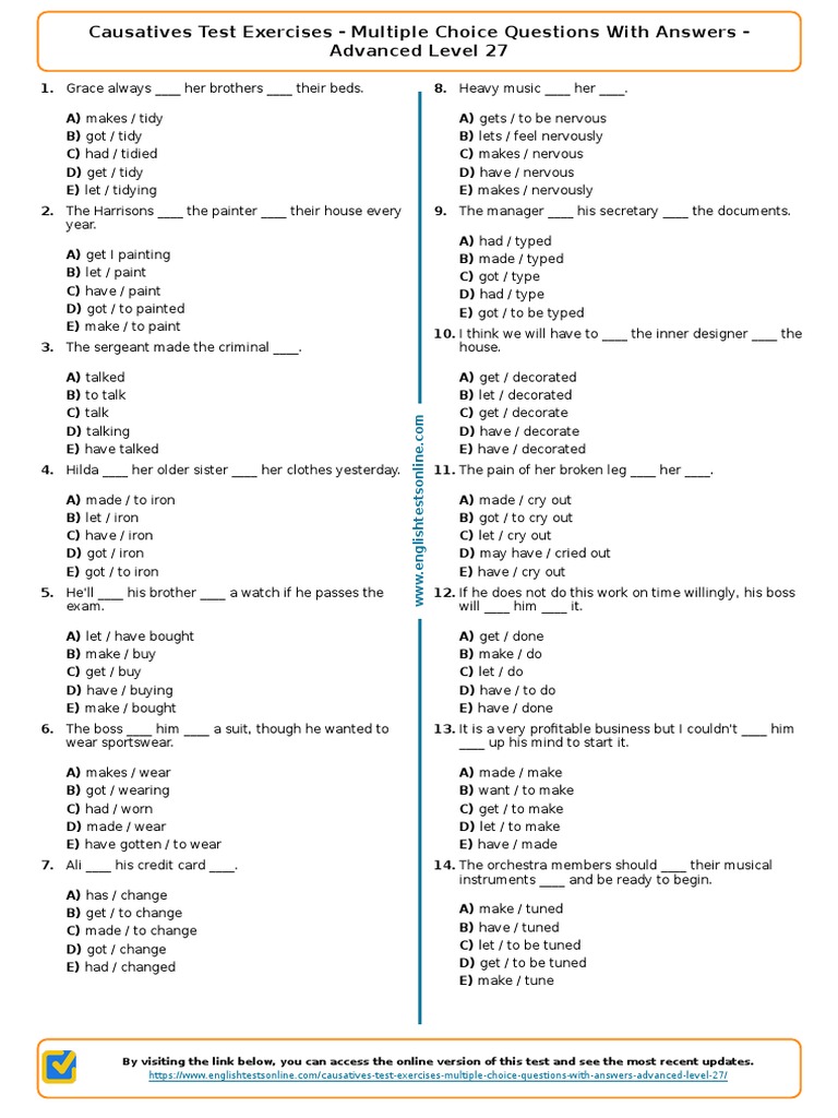 Causative Verbs Exercises with Answers | PDF | Multiple Choice