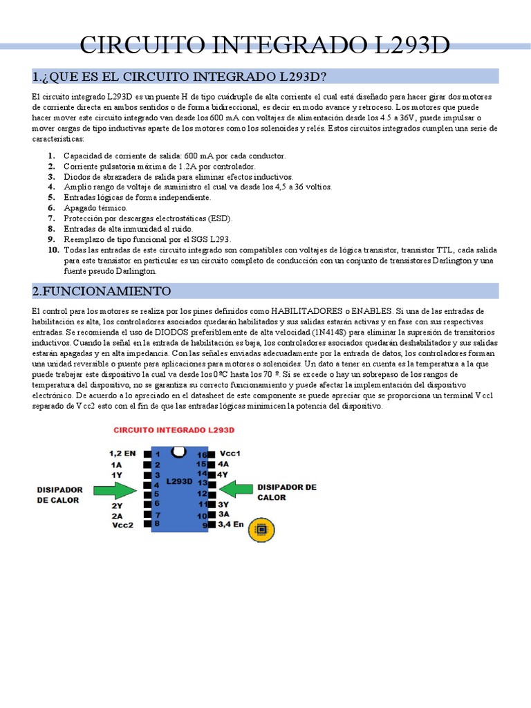 Circuito Integrado L293D | PDF | Transistor | Corriente eléctrica
