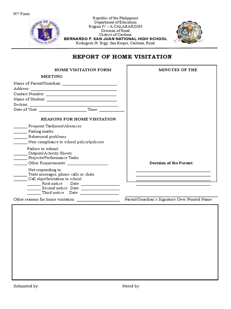 Home Visitation Form | PDF | Social Institutions | Communication