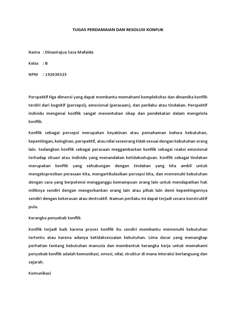 Tugas Perdamaian Dan Resolusi Konflik | PDF