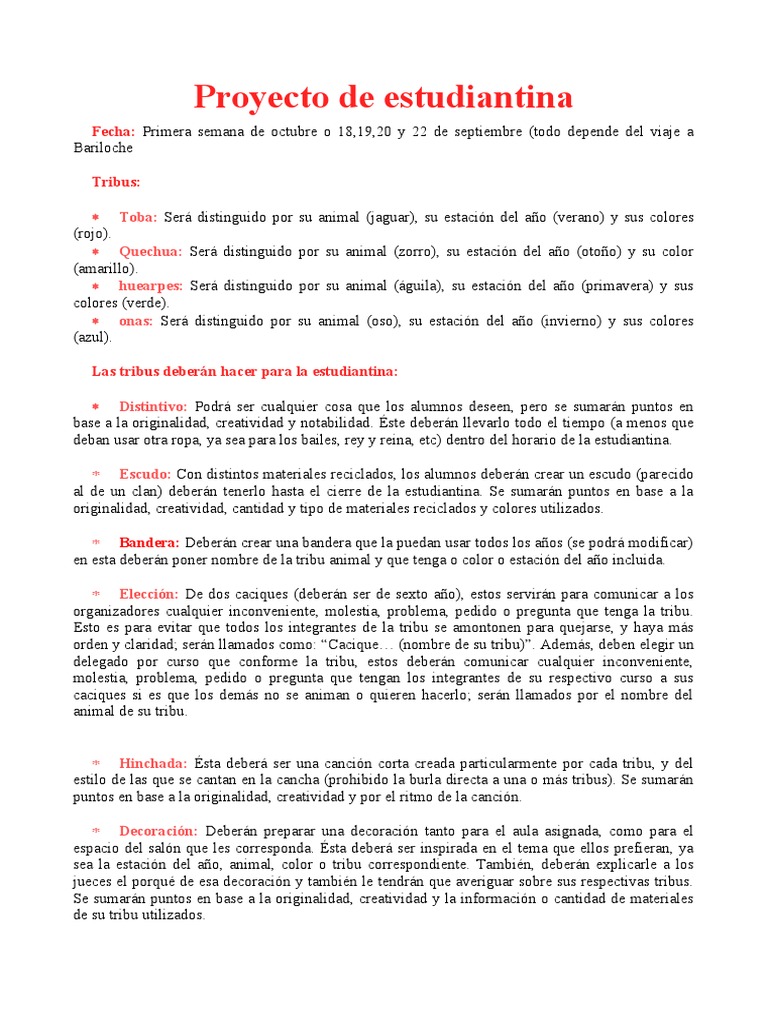 Proyecto de Estudiantina | PDF | Tribu