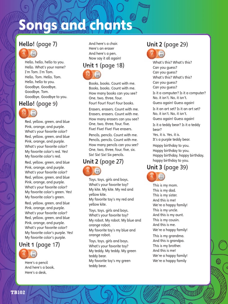 Guess What - 1 - AE - Songs and Chants Audioscripts | PDF