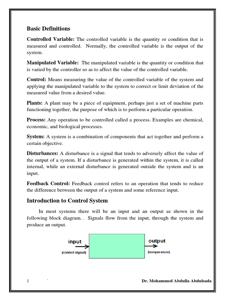 اسس هندسة السيطرة النظري-مرحلة ثالثة-قسم هندسة تقنيات الحاسوب | PDF | Control Theory | Control ...