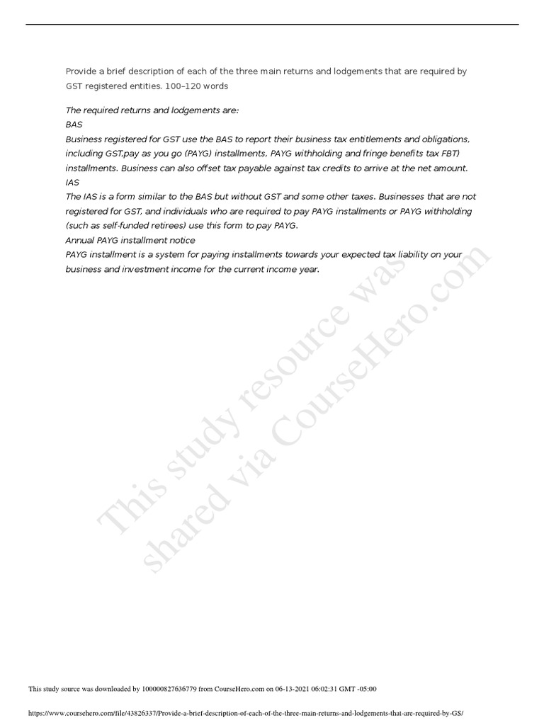 Provide A Brief Description of Each of The Three Main Returns and ...