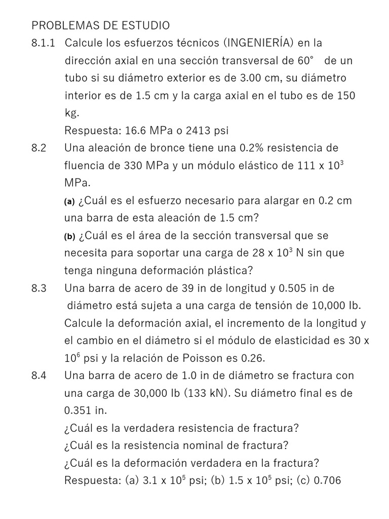 PROBLEMAS Cap 8 Thornton Sin Dureza Respuestas | PDF | Deformación (ingeniería) | Fractura