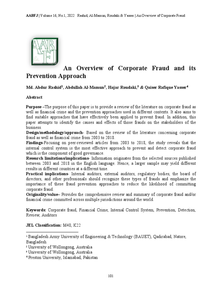 An Overview Of Corporate Fraud And Its Prevention Approach Download