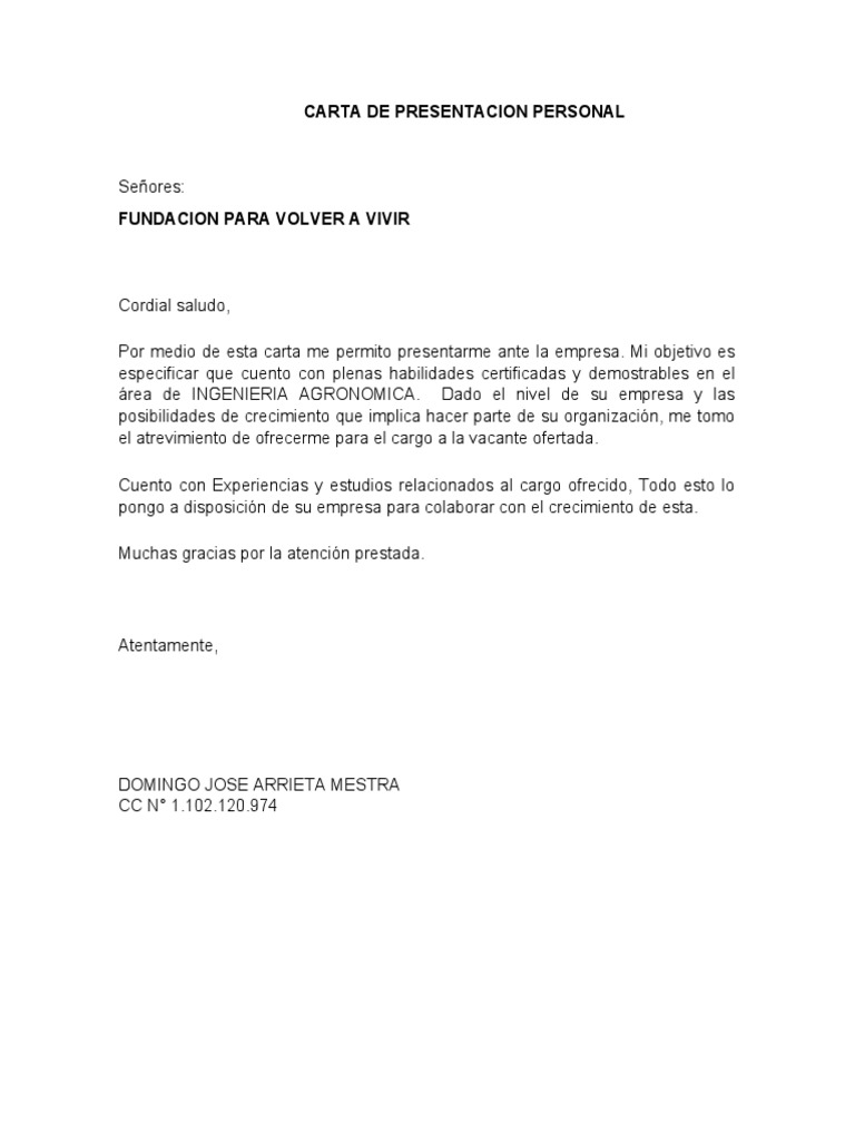 Carta de Presentacion Personal | PDF
