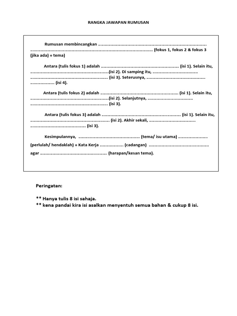 Rangka Jawapan Rumusan | PDF