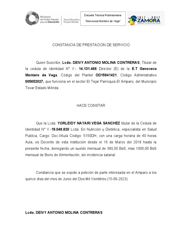 Constancia de Prestacion de Servicio | PDF Constancia de Prestacion de Servicio | PDF