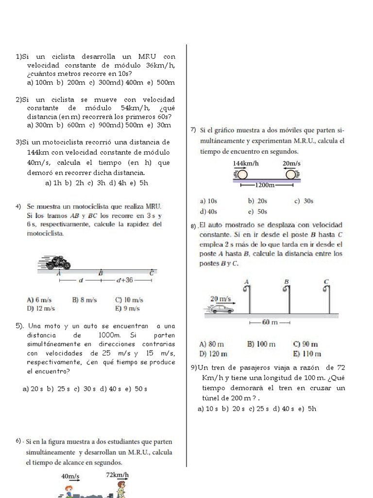 Cinematica 2 MRU Ejercicios en Clase | PDF