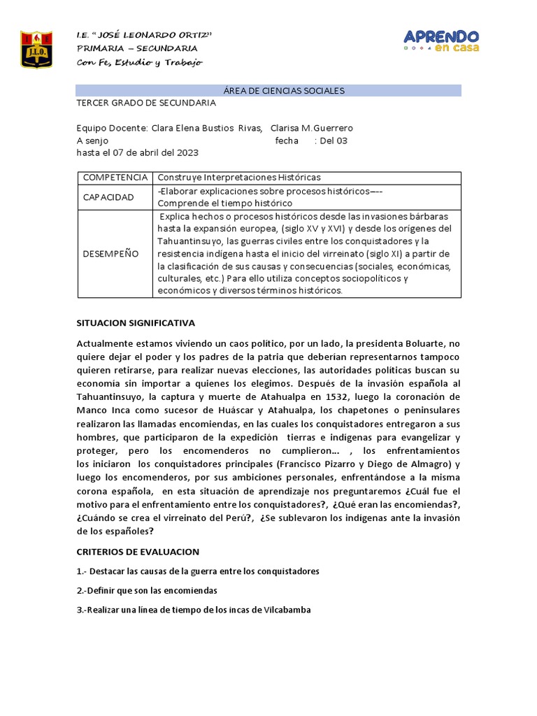 TEMA 01 - 3ro Historia | PDF | Francisco Pizarro | Imperio Inca