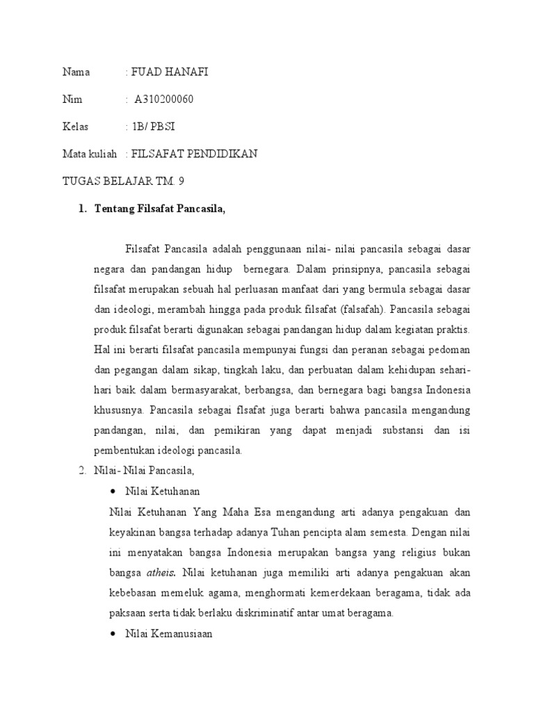 1B - A310200060 - FUAD HANAFI - Tugas TM. 9 FILSAFAT PENDIDIKAN. | PDF