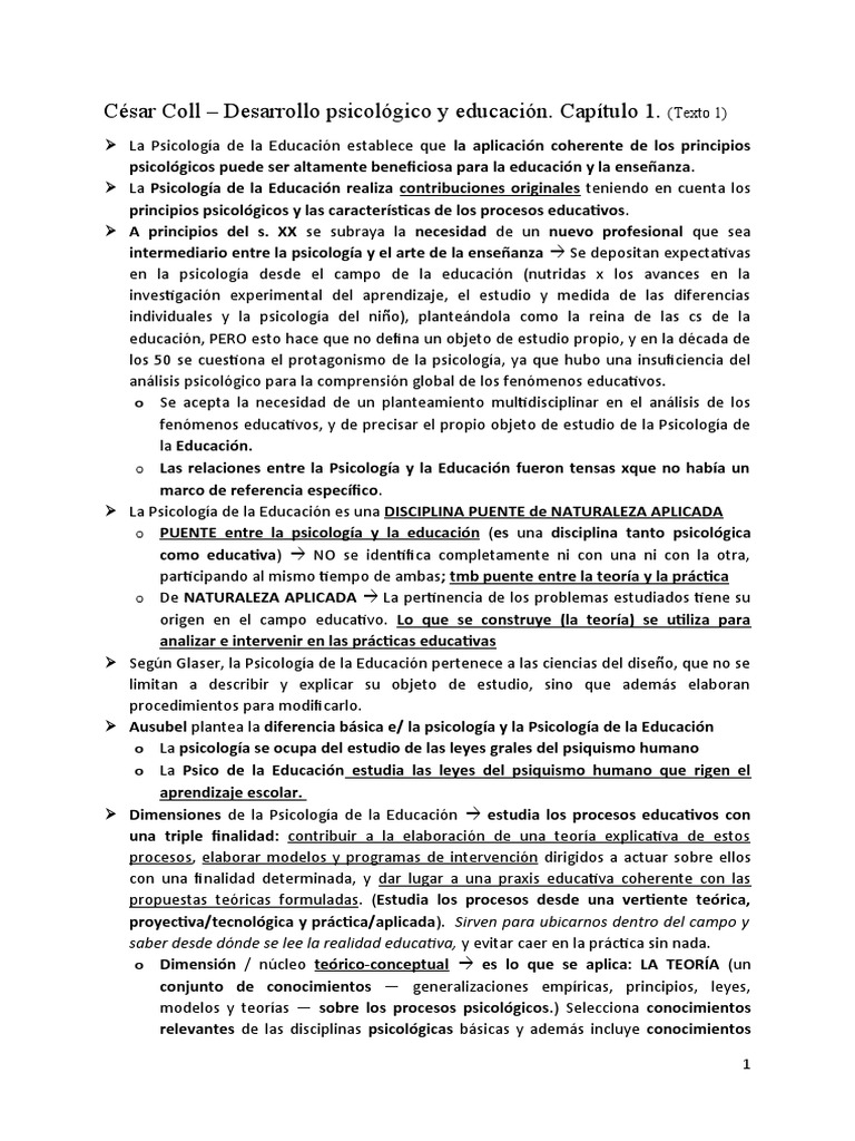 Texto 1 - César Coll | PDF | Sicología | Psicología Educacional