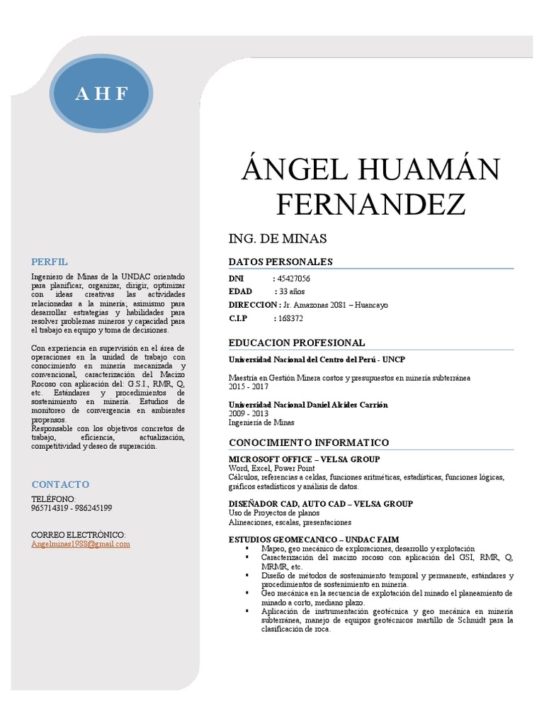 CV - Angel Huaman Fernandez 2022 | PDF | Minería