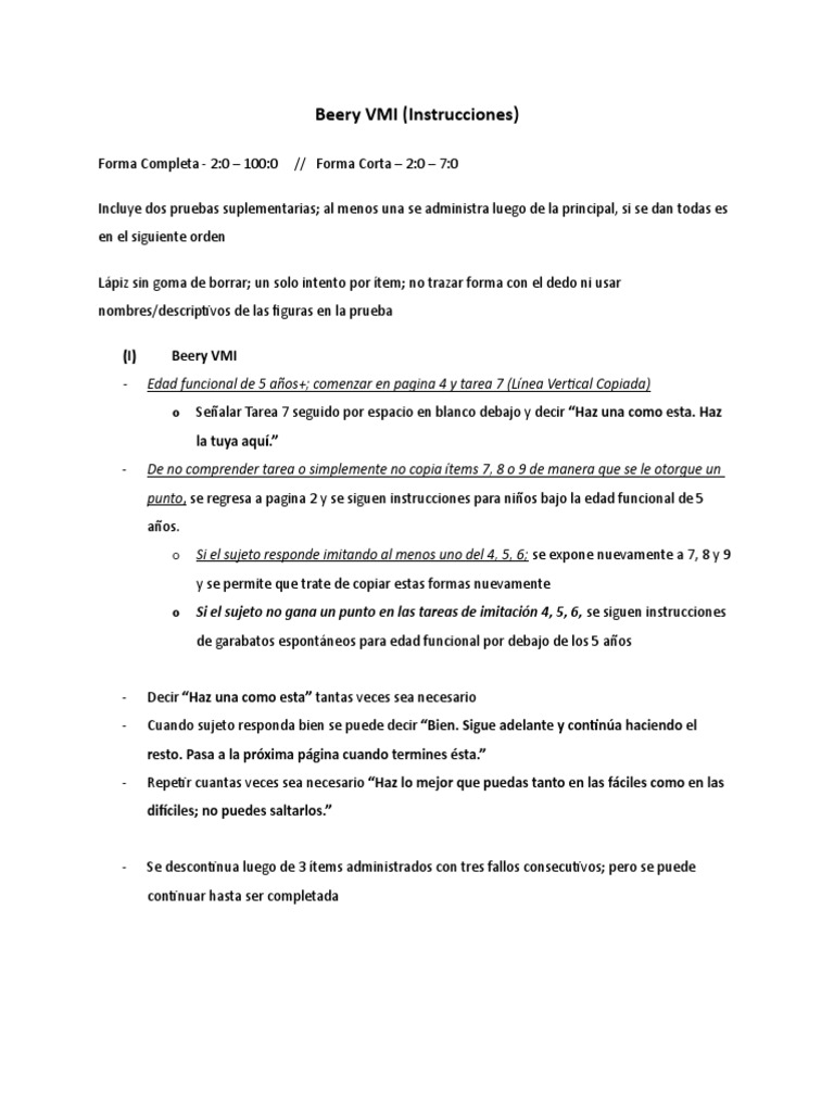 Beery VMI (Instrucciones) | Descargar gratis PDF | Ciencia cognitiva ...