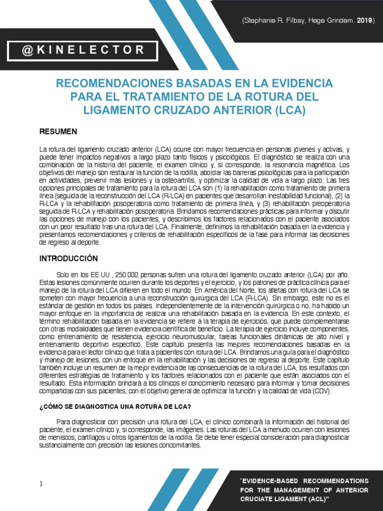 Recomendaciones Basadas en La Evidencia para El Tratamiento de La Rotura Del Ligamento Cruzado ...
