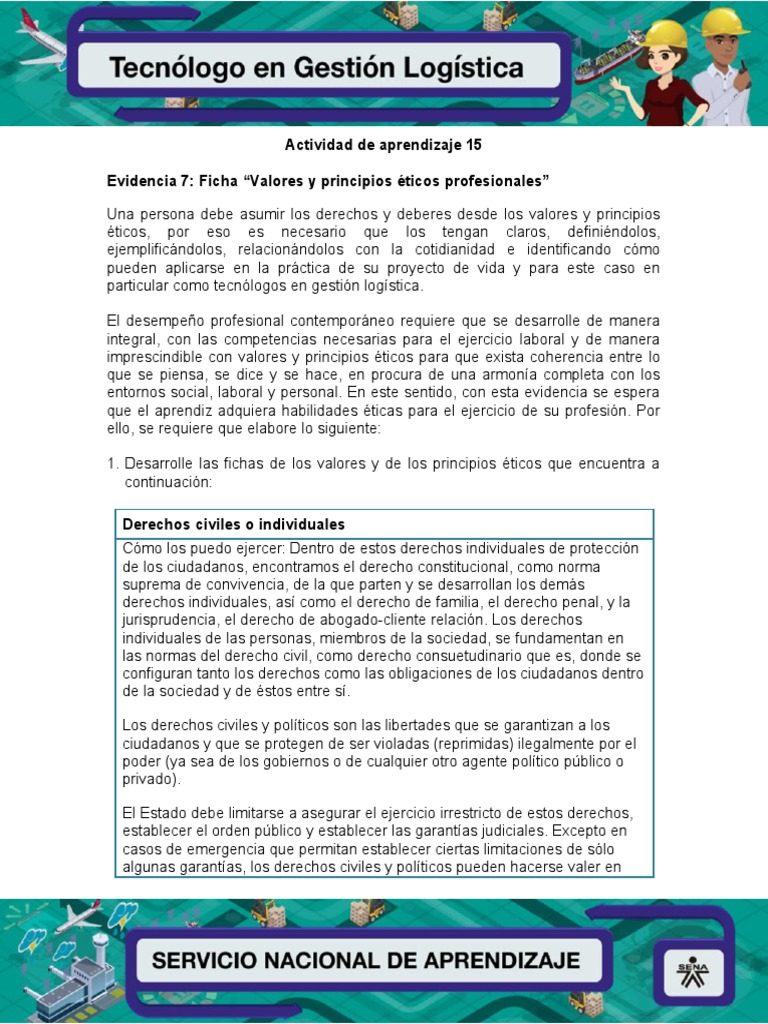 Evidencia 7 Ficha Valores y Principios Eticos Profesionales | PDF | Derechos | Derechos humanos