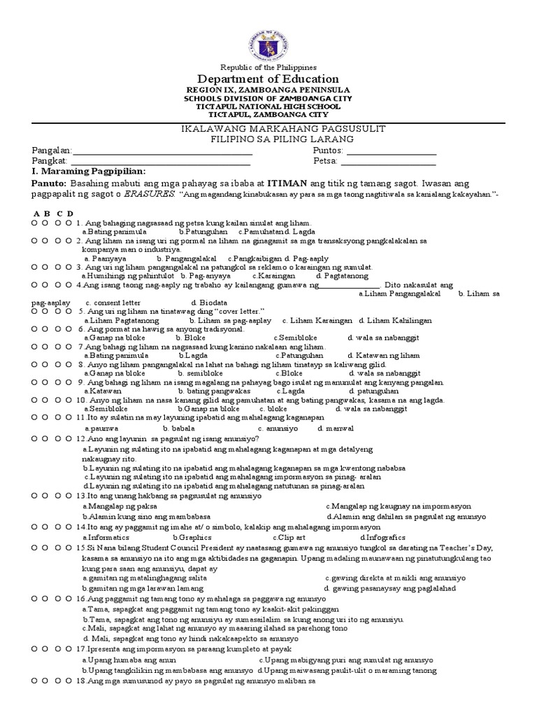 2ND Quaerter TQ Filpiling | PDF