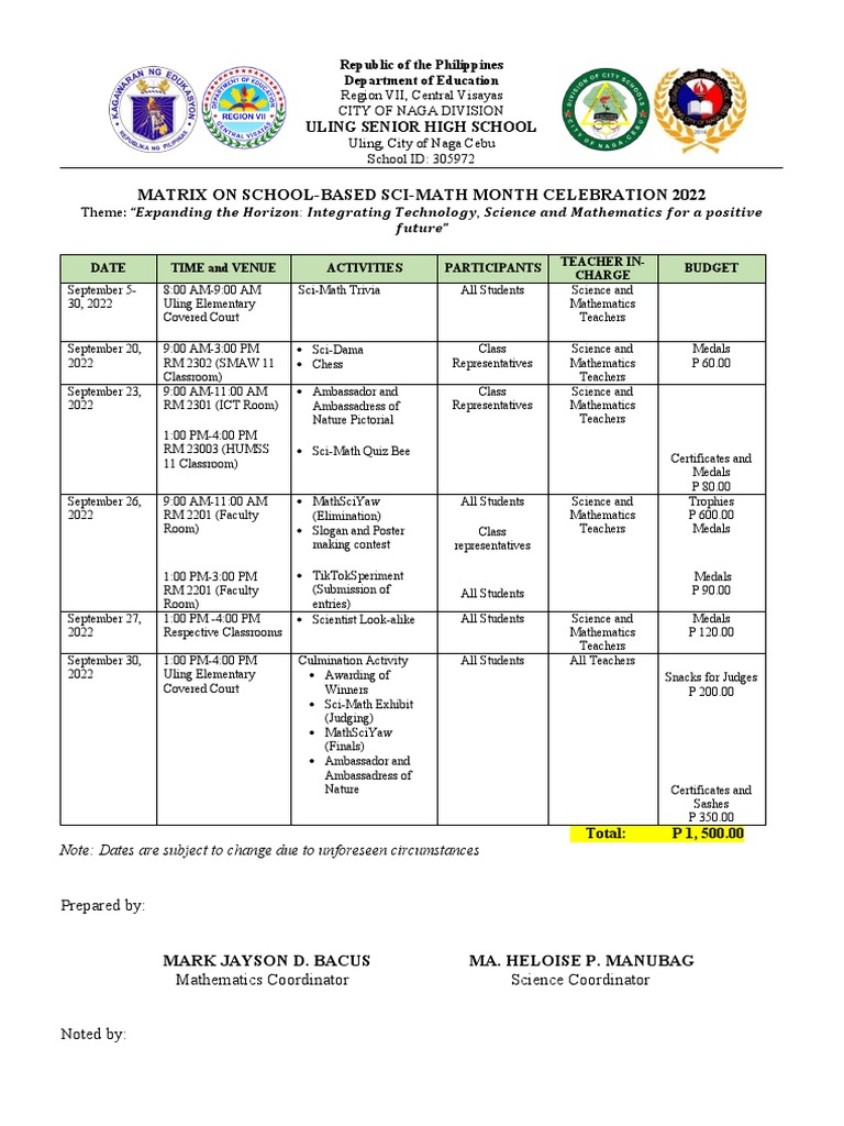 Sci Math Month Matrix | PDF | Science