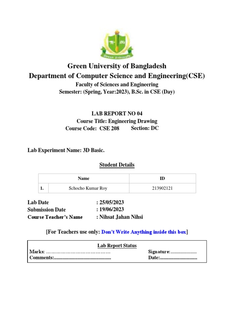 CSE 208 Lab Report 4 1 | PDF | 3 D Computer Graphics | Engineering