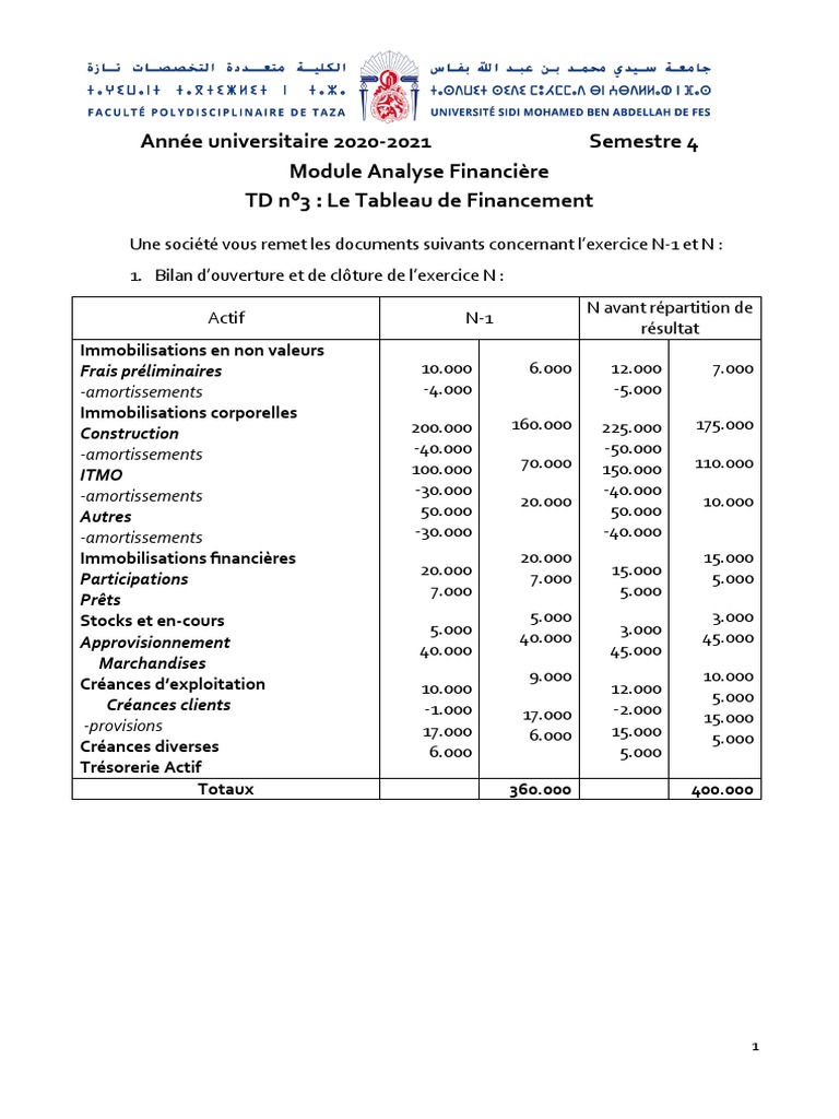 TD3 Chapitre 3 Analyse Financière | PDF | Dépréciation | Immobilisations