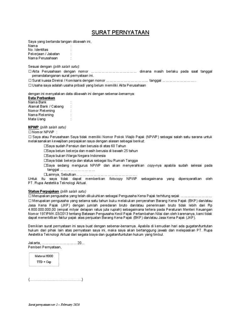 Surat Pernyataan Vendor | PDF