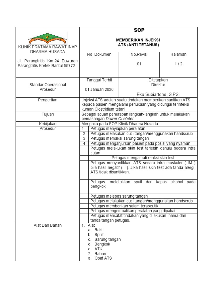 SOP Injeksi ATS di Klinik Dharma | PDF