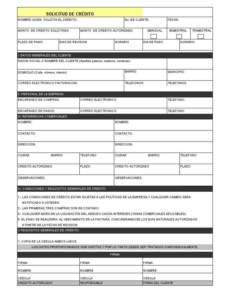 SOLICITUD DE CREDITO | PDF | Crédito | Finanzas y administración del dinero