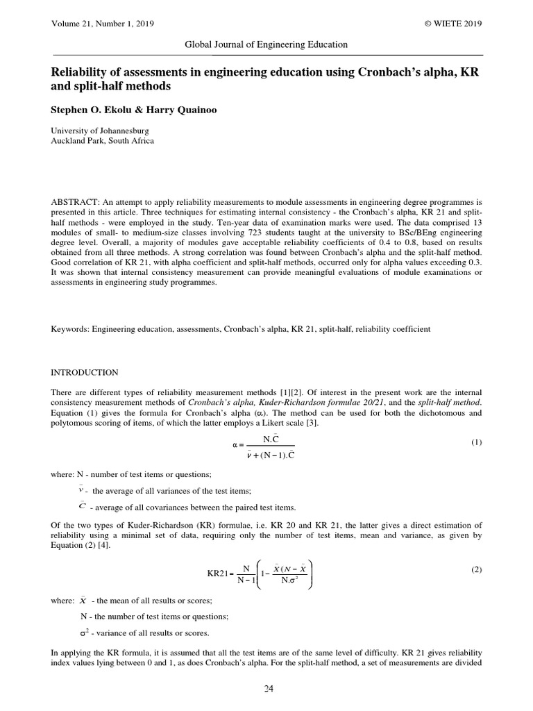 Ekolu 2019 | PDF | Cronbach's Alpha | Internal Consistency