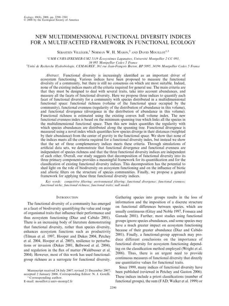 New Multidimensional Functional Diversity Indices For A Multifaceted ...