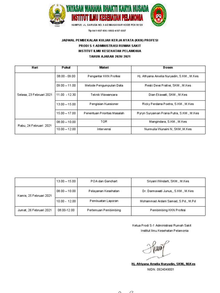 JADWAL KKN Profesi | PDF
