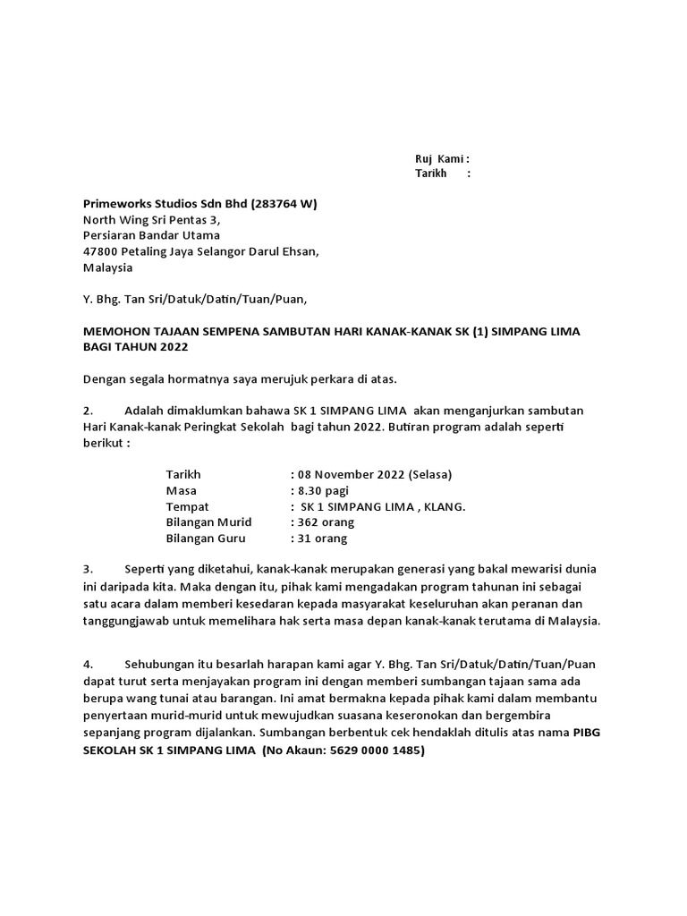 Surat Mohon Tajaan Primeworks Studio | PDF