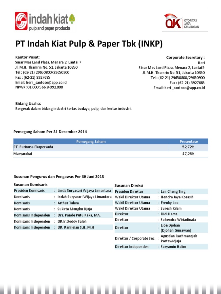 Indah Kiat Pulp Dan Papper TBK (INKP) | PDF