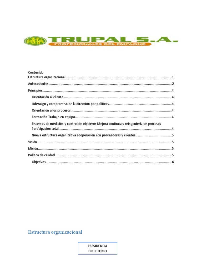 Estructura y Misión de Trupal S.A. | PDF | Calidad (comercial) | Economias