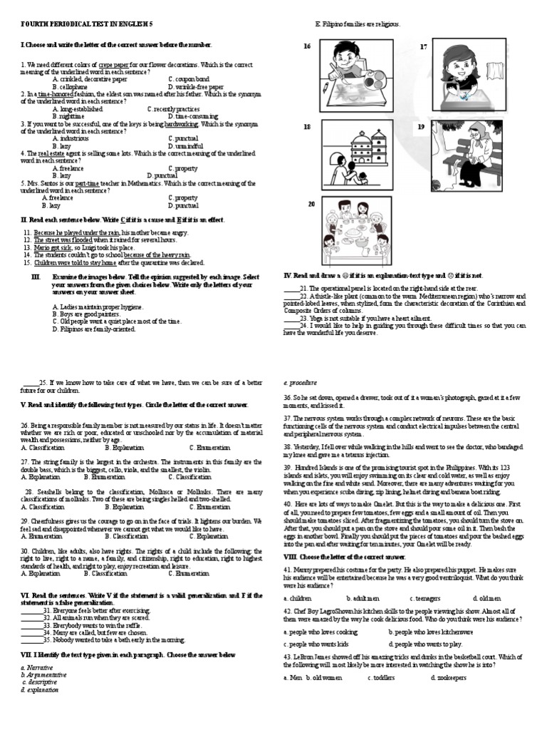 Grade 5 English 4th Periodical Test | PDF