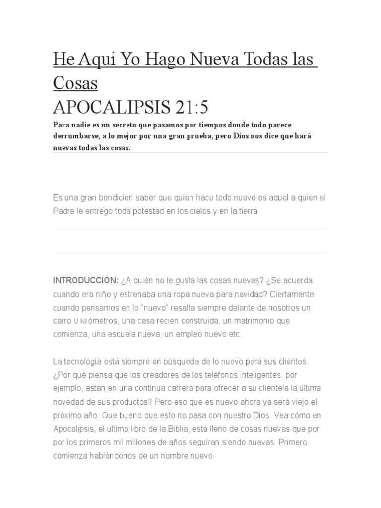 He Aqui Yo Hago Nueva Todas Las Cosas | PDF