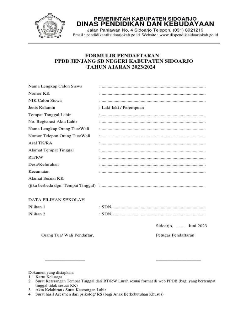 Formulir Pendaftaran PPDB SD 2023 | PDF | Karier & Perkembangan | Olahraga & Rekreasi