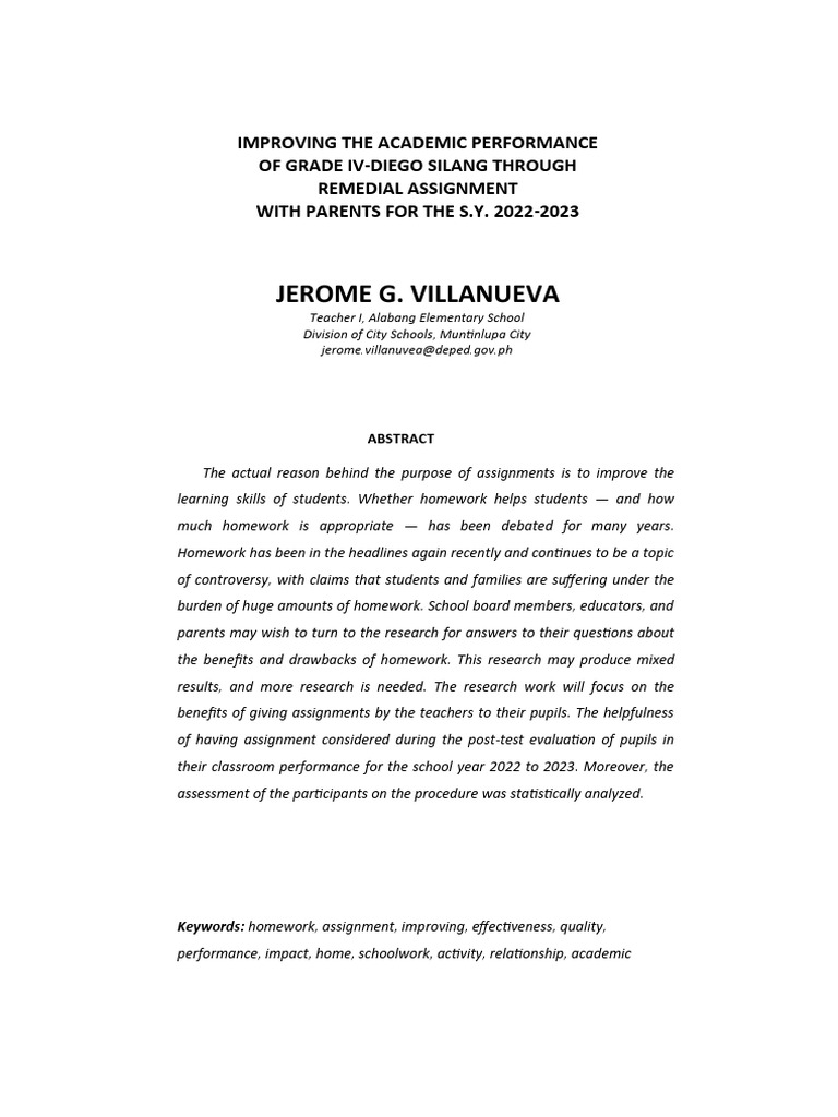 JHE-VILLANUEVA-MAY 2023-Full-Paper | PDF | Homework | Teachers