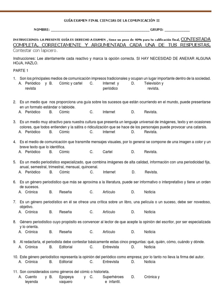 GUÍA EXAMEN FINAL Comunica | PDF | Periódicos | Televisión