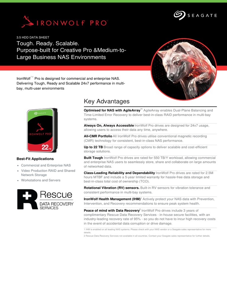 Seagate Iron Wolf Pro 3.5 HDD SATA Data Sheet | PDF | Hard Disk Drive ...