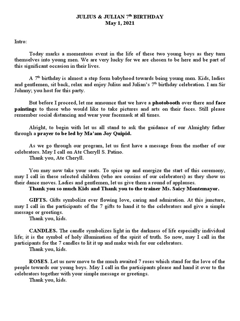 7th Bday Script | PDF
