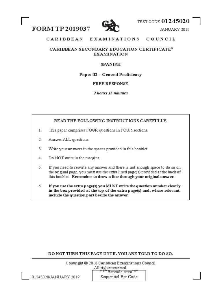 CSEC Spanish January 2019 P2 | PDF | Barcode