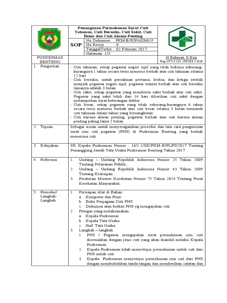 11 SOP Surat Cuti Melahirkan Dan Cuti Tahunan (Fix) | PDF