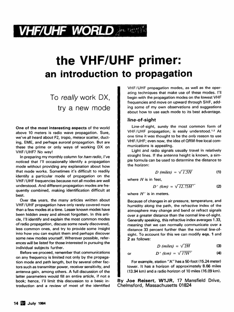 Vhf Uhf Primer An Introduction To Propagation Pdf Radio
